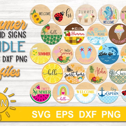 Summer Welcome Sign Bundle Round Door Hanger SVG Summer Sign - Etsy
