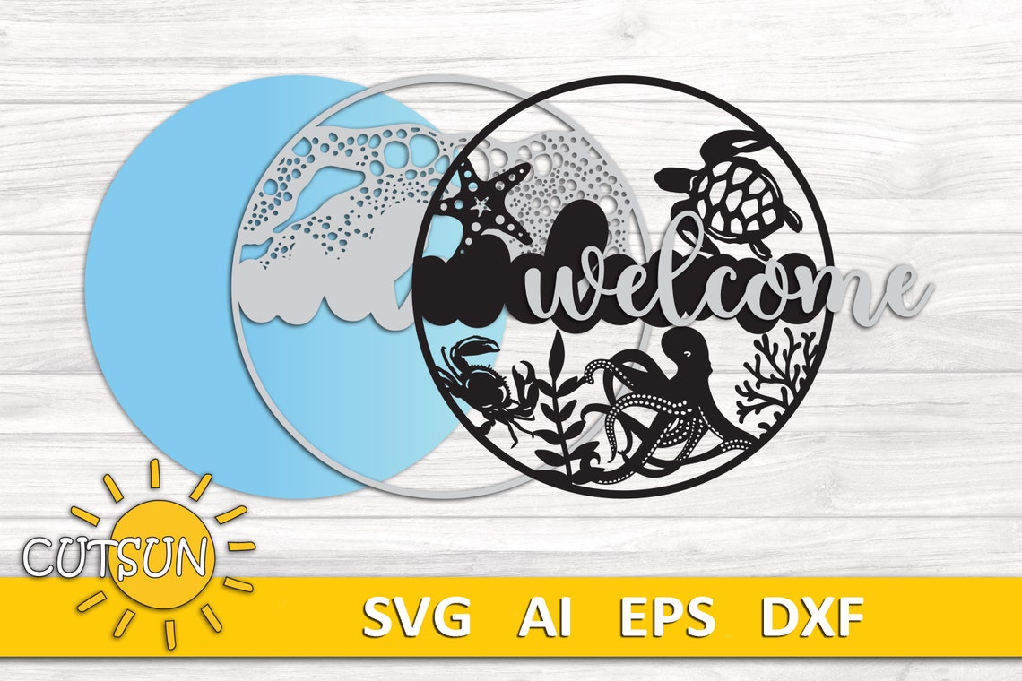Sea Life Beach Door Hanger SVG | Beach Welcome Sign | Coastal Door ...
