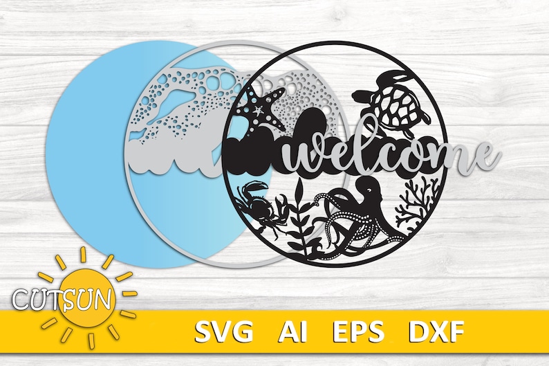Sea Life Beach Door Hanger SVG | Beach Welcome Sign | Coastal Door ...