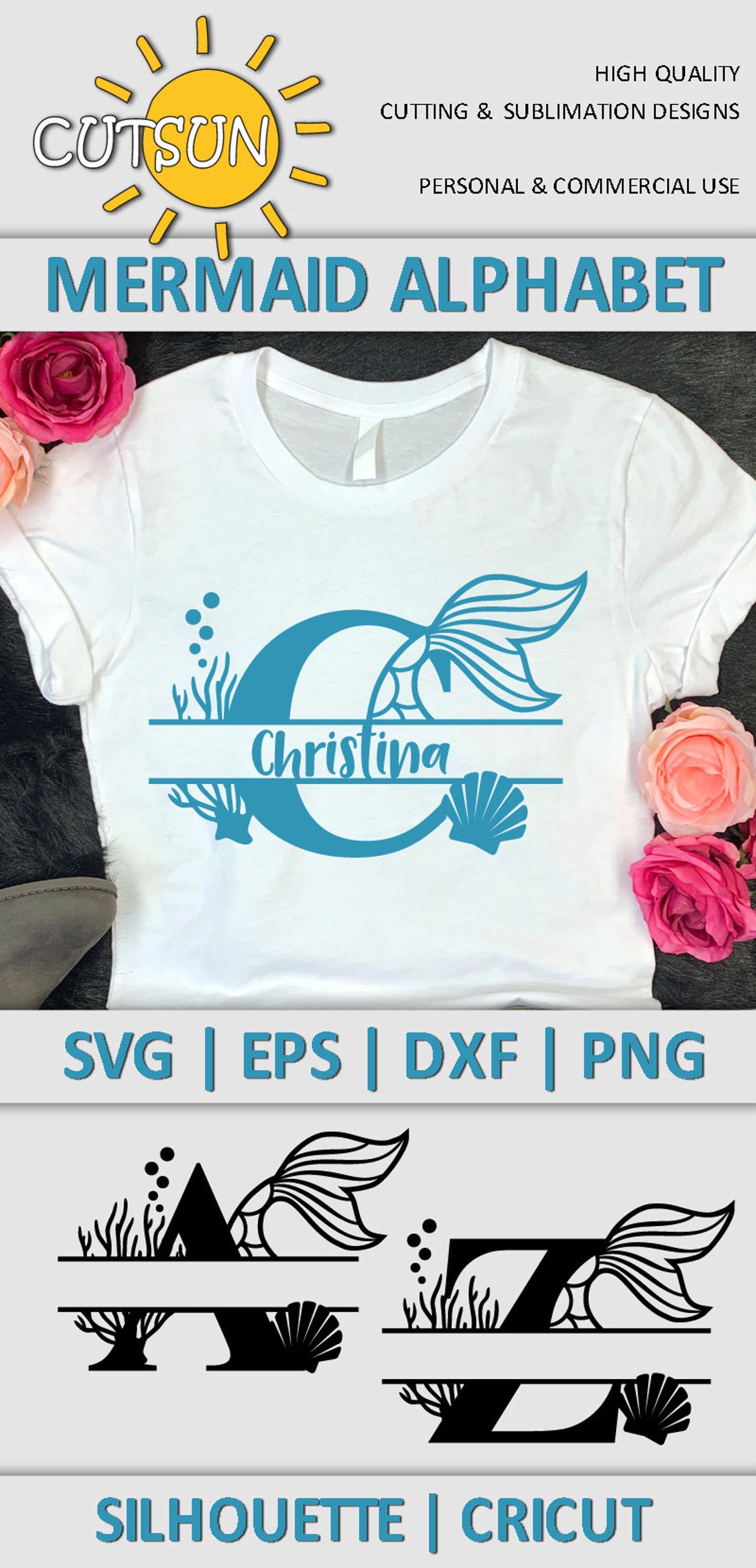 Mermaid Split Letters A-Z SVG Mermaid Split Alphabet SVG - Etsy