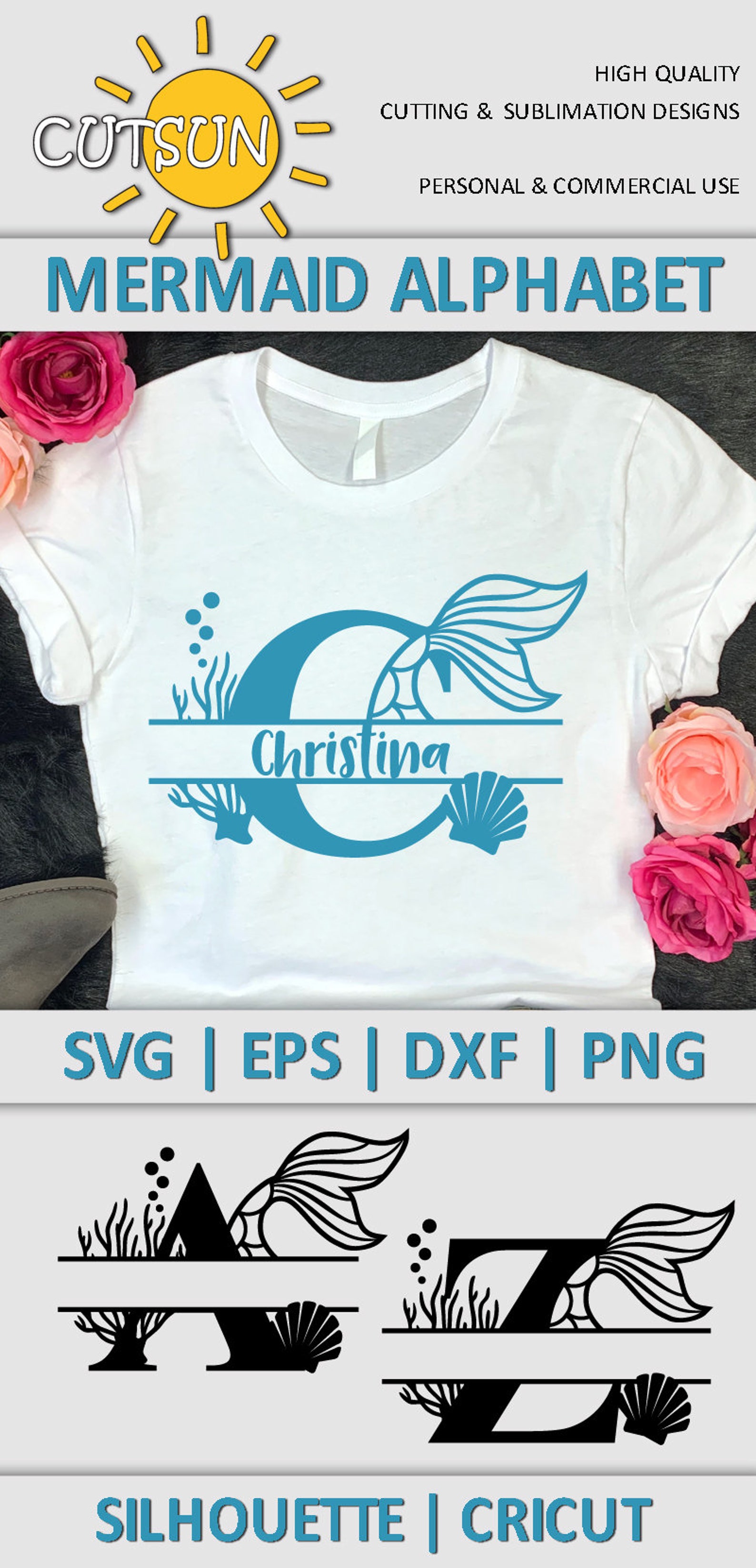 Mermaid Split Letters A-Z SVG Mermaid Split Alphabet SVG - Etsy