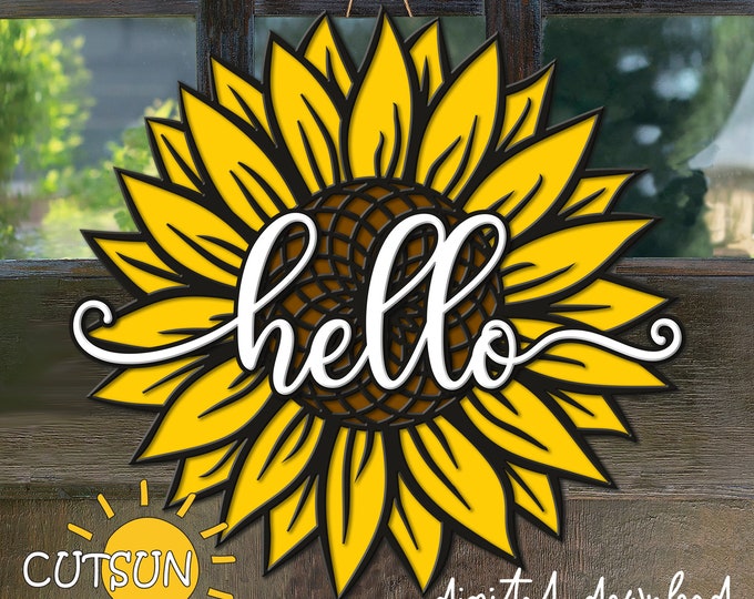 Sunflower Welcome Sign SVG: Sunflower Door Hanger Laser Cut Files ...