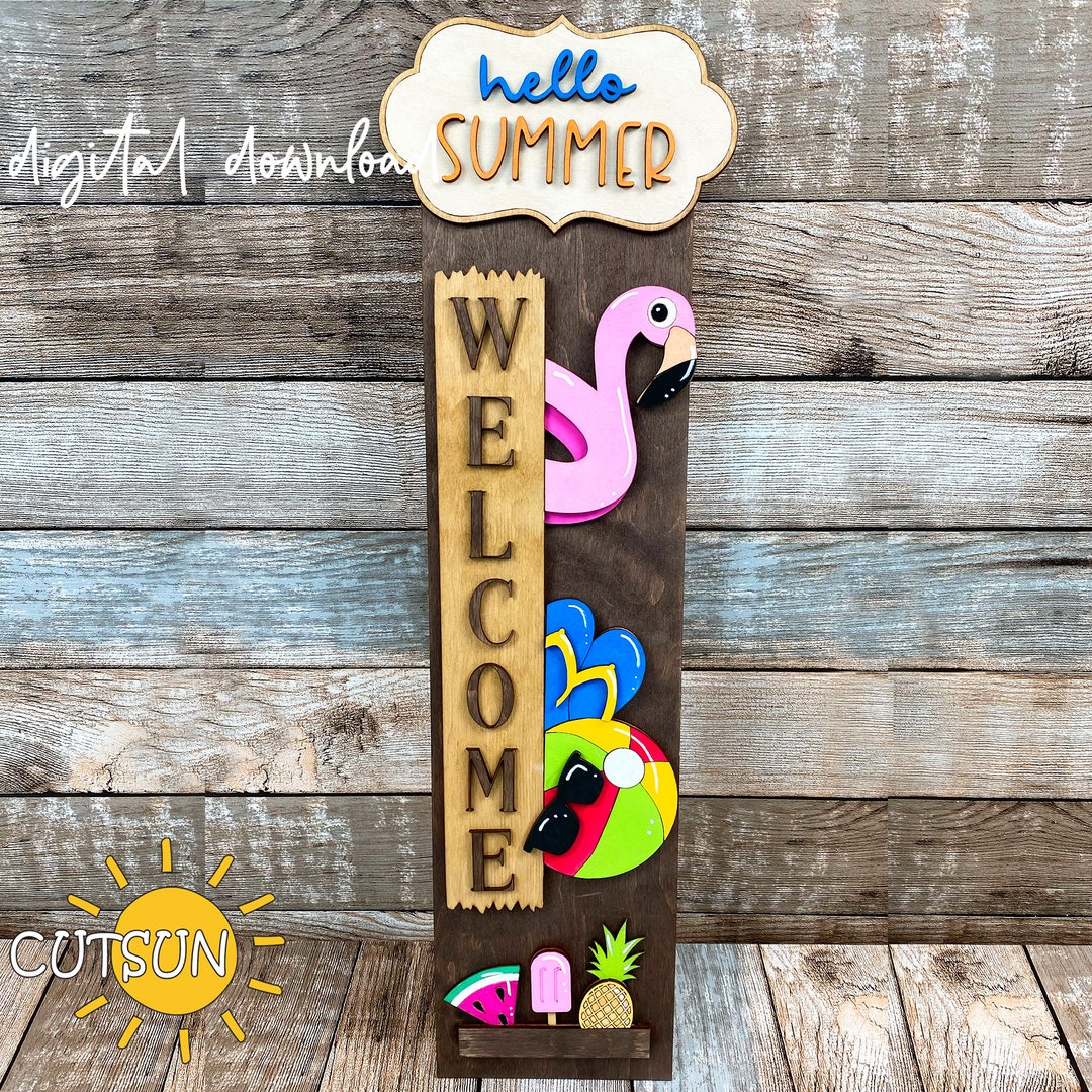 Hello Summer Porch Sign SVG | Interchangeable Vertical Leaner | Pool ...