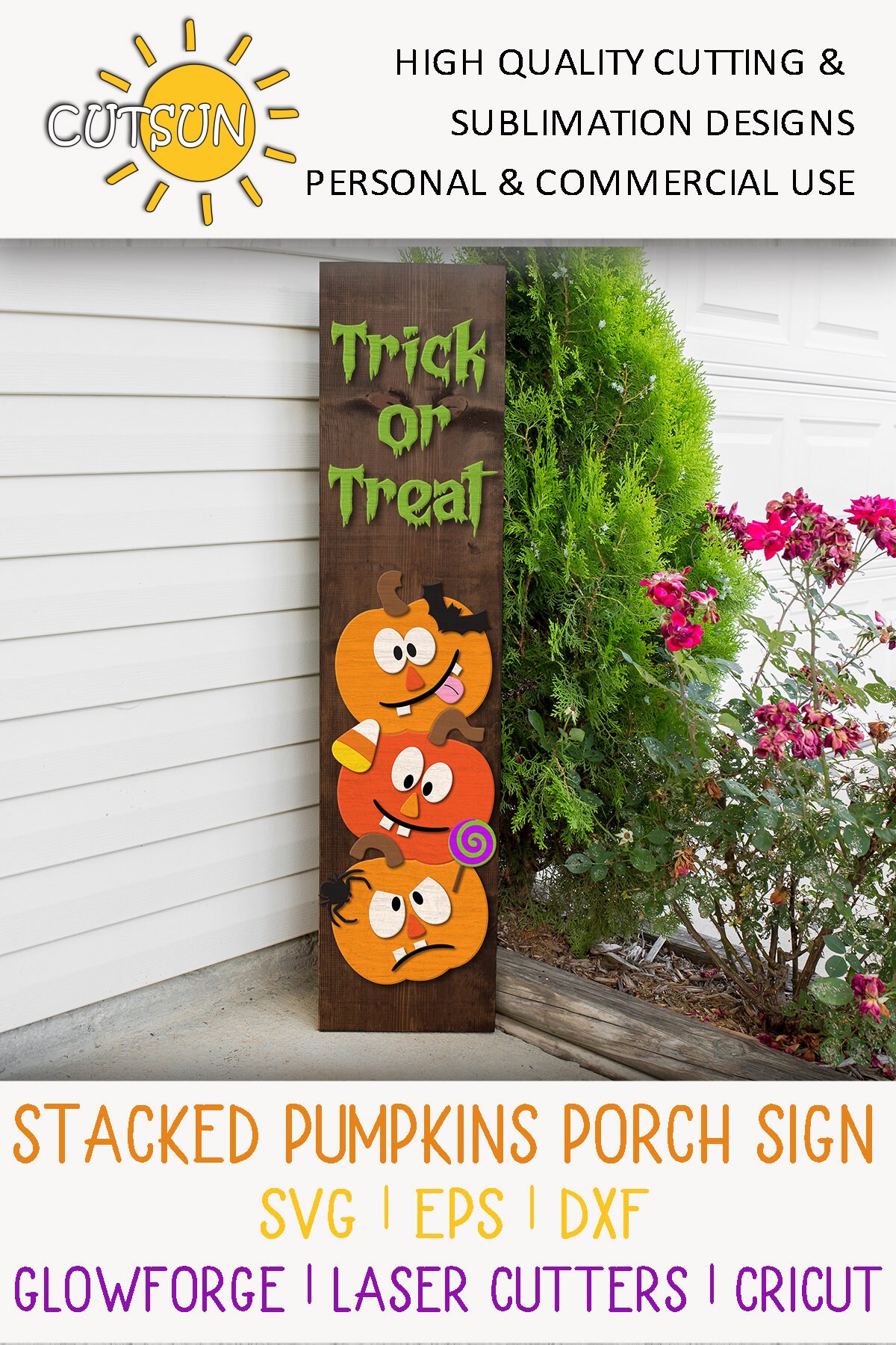Halloween Pumpkins Porch Sign SVG | Vertical Porch Leaner | Laser Cut ...