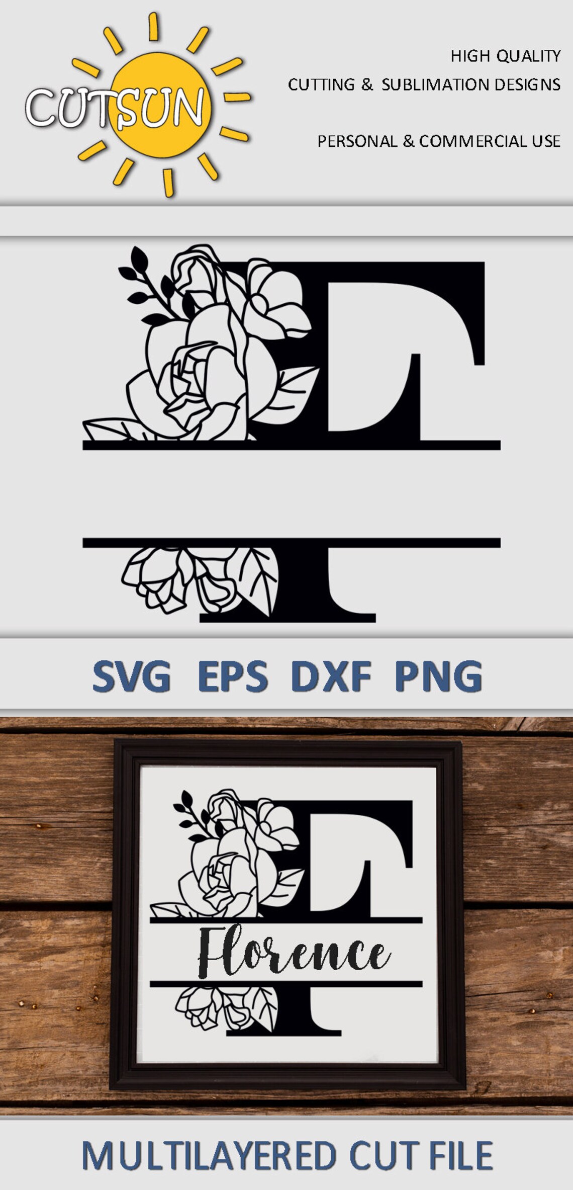 Floral Split Letters A-Z SVG Floral Split Alphabet SVG - Etsy