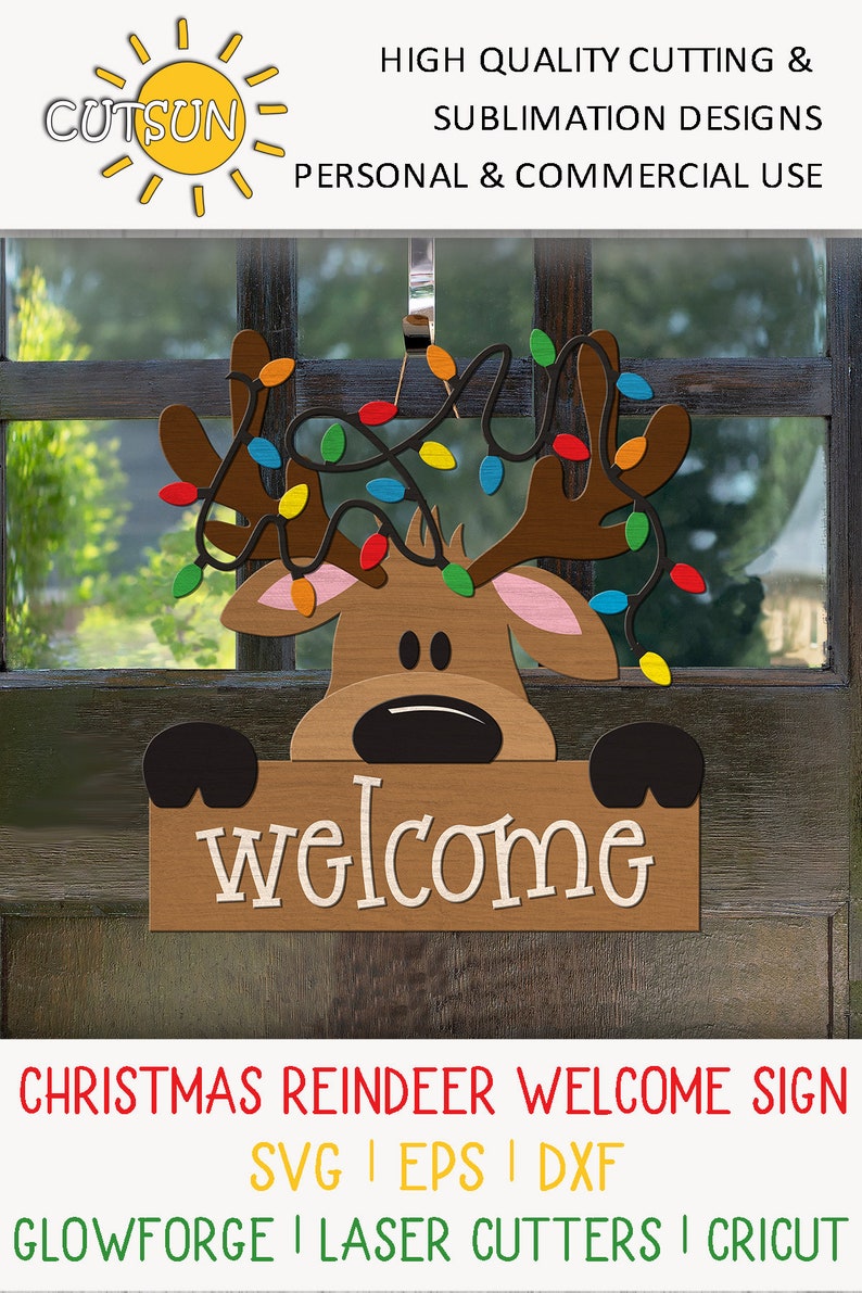 Reindeer Door Hanger SVG | Christmas Welcome Sign | Laser Cut File ...