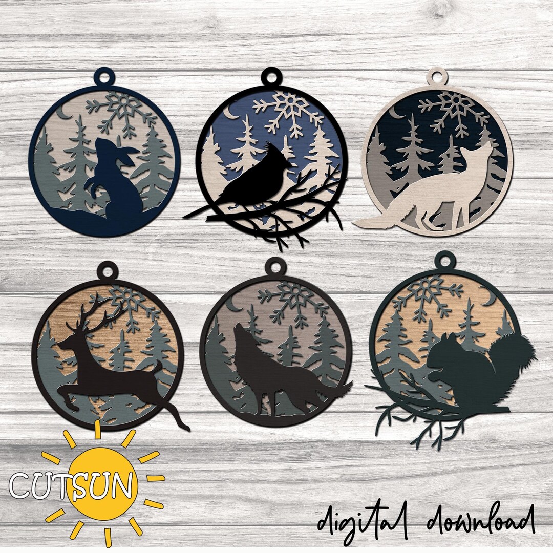 Woodland Animal Christmas Ornaments SVG Bundle | Forest Animals Laser ...