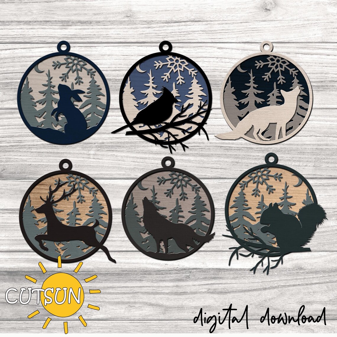Woodland Animal Christmas Ornaments SVG Bundle | Forest Animals Laser ...