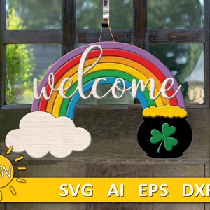St Patricks Day Rainbow Sign SVG St Patrick's Day Door Hanger Svg St ...