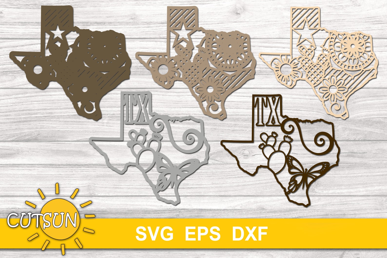 Layered 3D Mandala Texas State SVG 5 Layers | 3D Layered DXF Laser Cut ...
