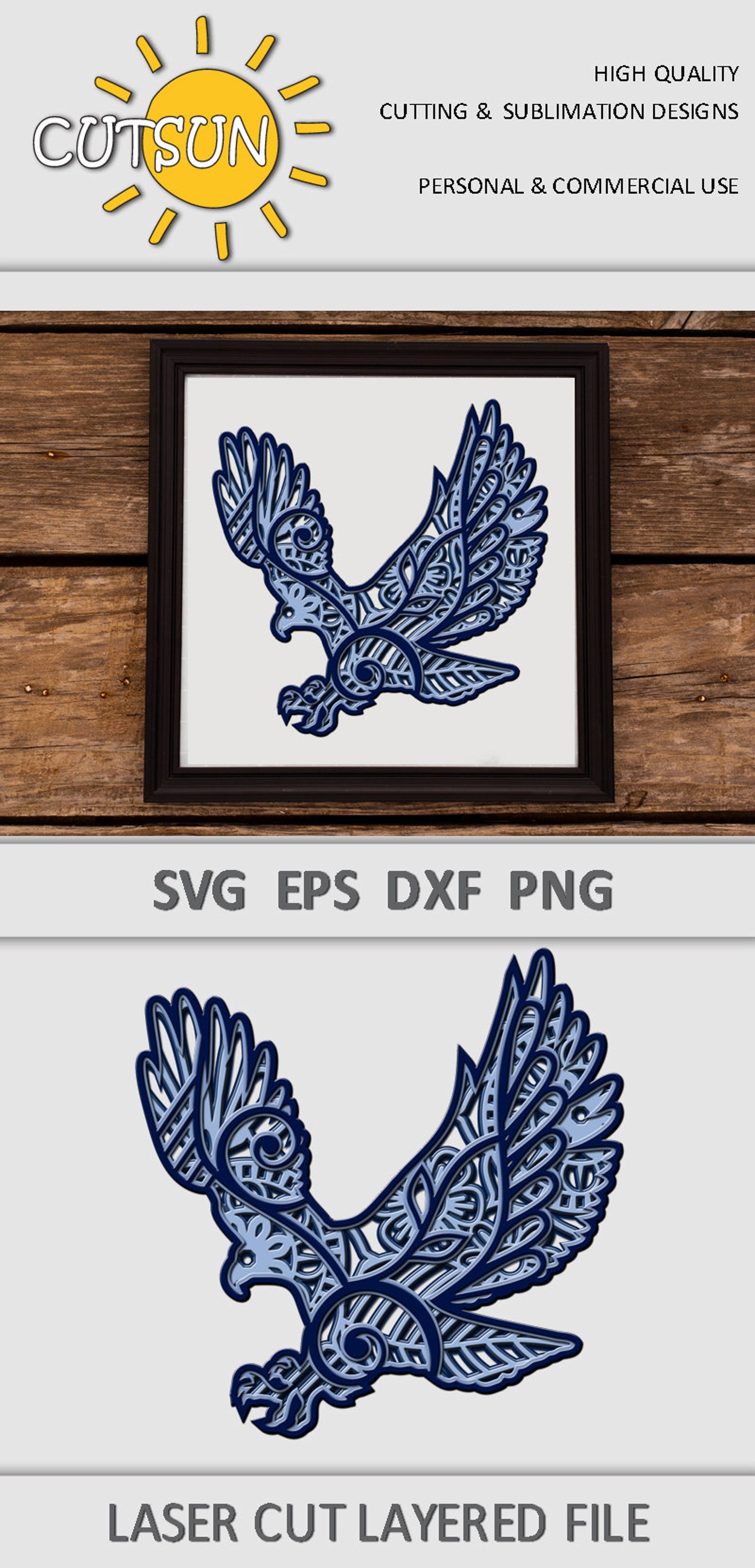 3D Layered Eagle SVG 5 Layers Cut File 3D Layered DXF Laser - Etsy Canada