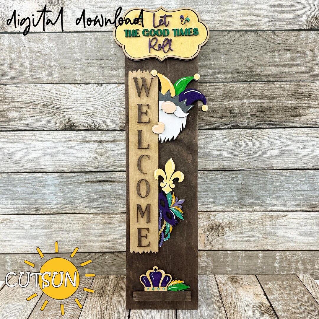 Mardi Gras Gnome Porch Sign Interchangeable Porch Leaner SVG ...