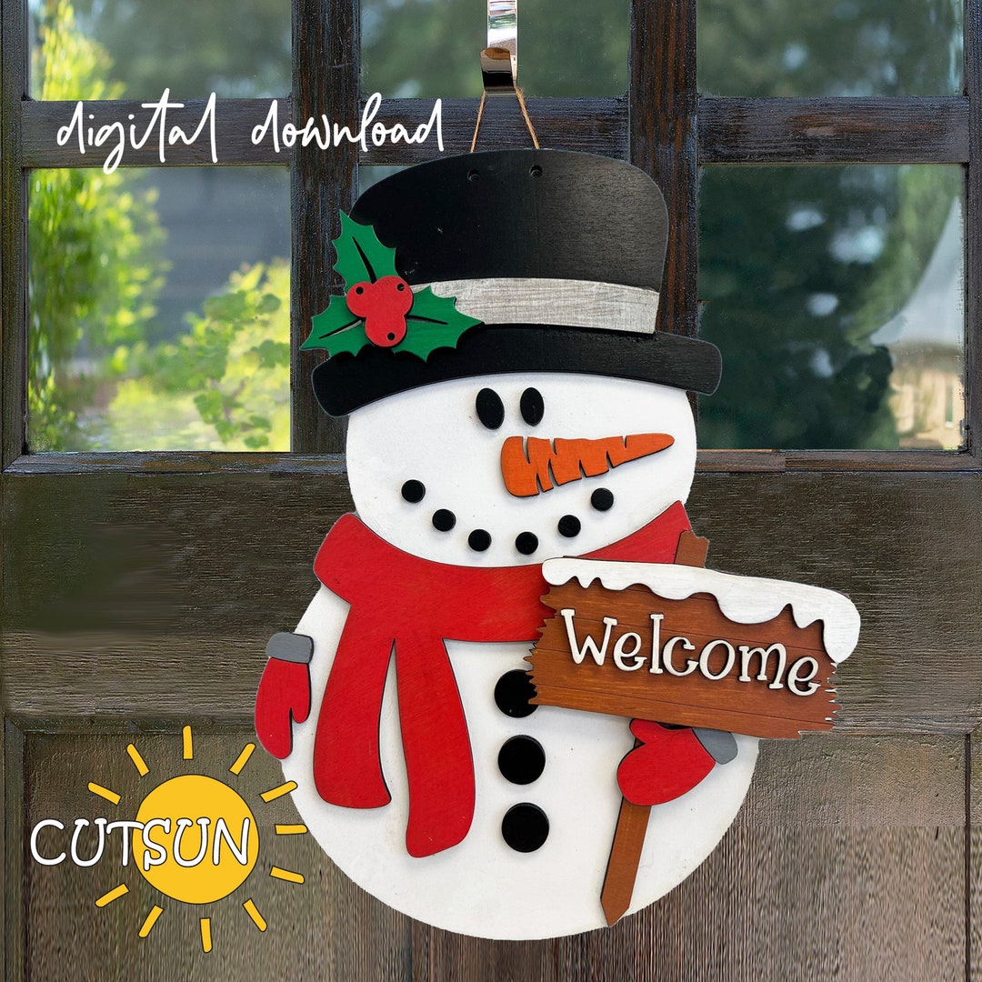 Snowman Door Hanger SVG | Christmas Welcome Sign SVG | Frosty Snowman ...