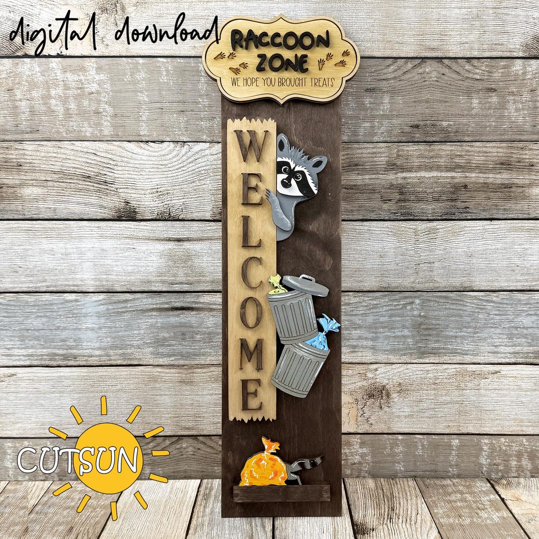 Raccoon Zone Porch Sign SVG | Interchangeable Vertical Leaner | Funny ...