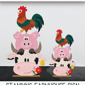 Farm Animals Standing Sign SVG Tabletop Svg Farmhouse Decor Glowforge ...