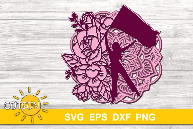 3D Layered Mandala Color Guard Girl With a Flag SVG 5 Layers | Etsy