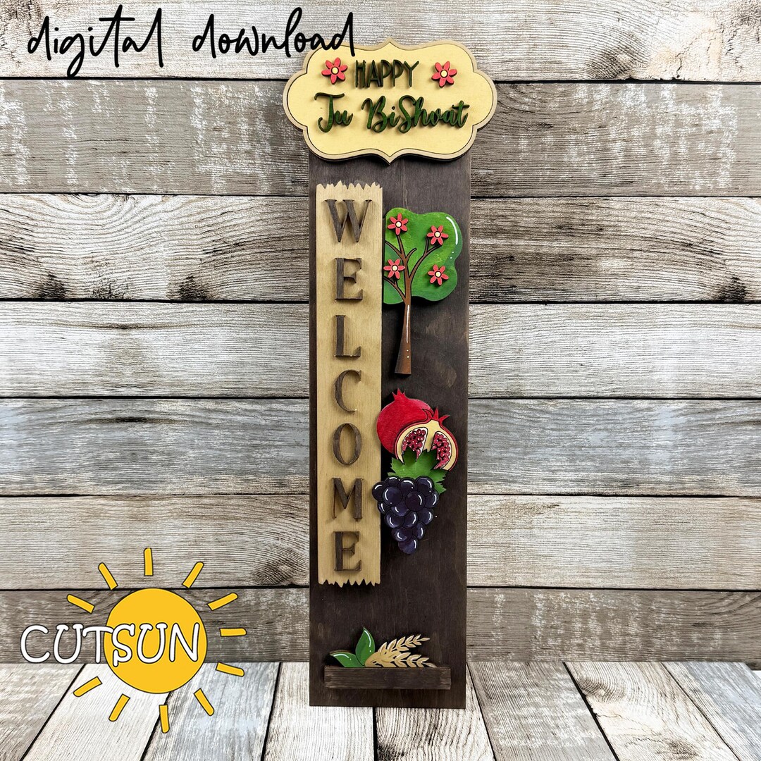 Tu Bishvat Add-on SVG | Jewish Vertical Porch Sign | Interchangeable ...