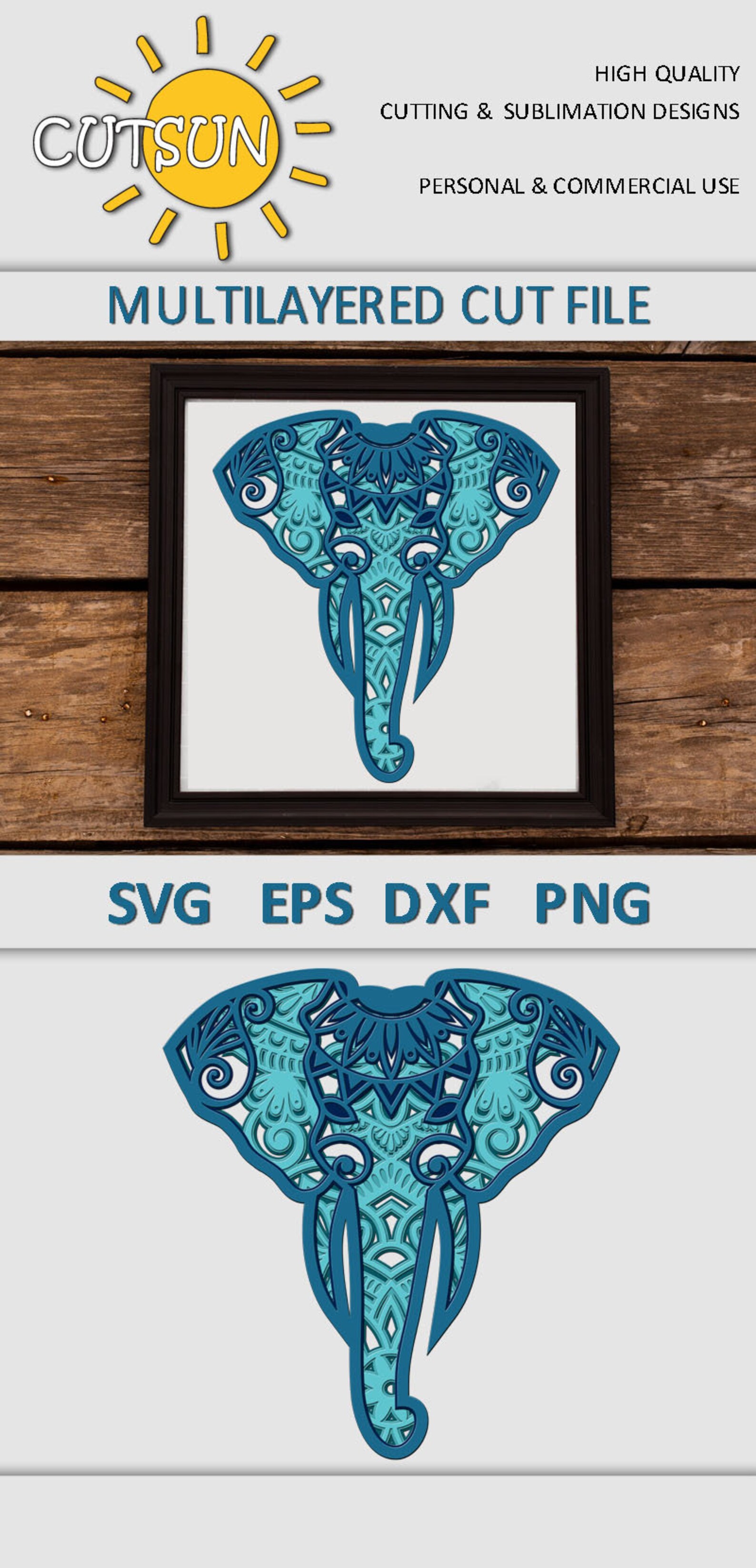3D Layered Mandala Elephant Head SVG 5 Layers Cut File - Etsy