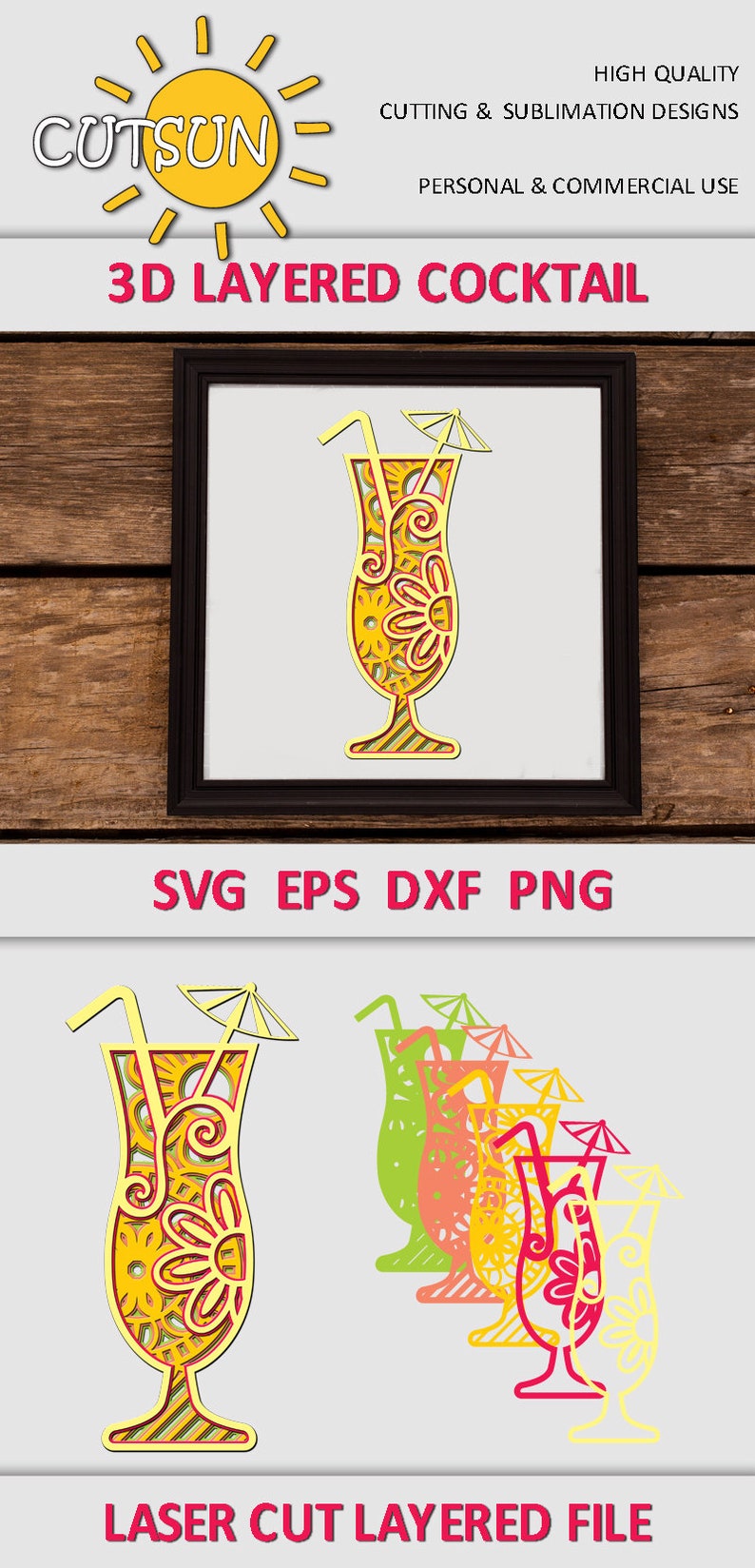 3D Cocktail Layered Mandala SVG File 5 3D Layered DXF | Etsy