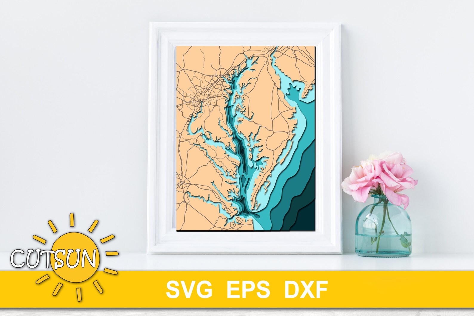 Layered Chesapeake Bay Map SVG | 6-layer Nautical Depth Map | Laser Cut ...