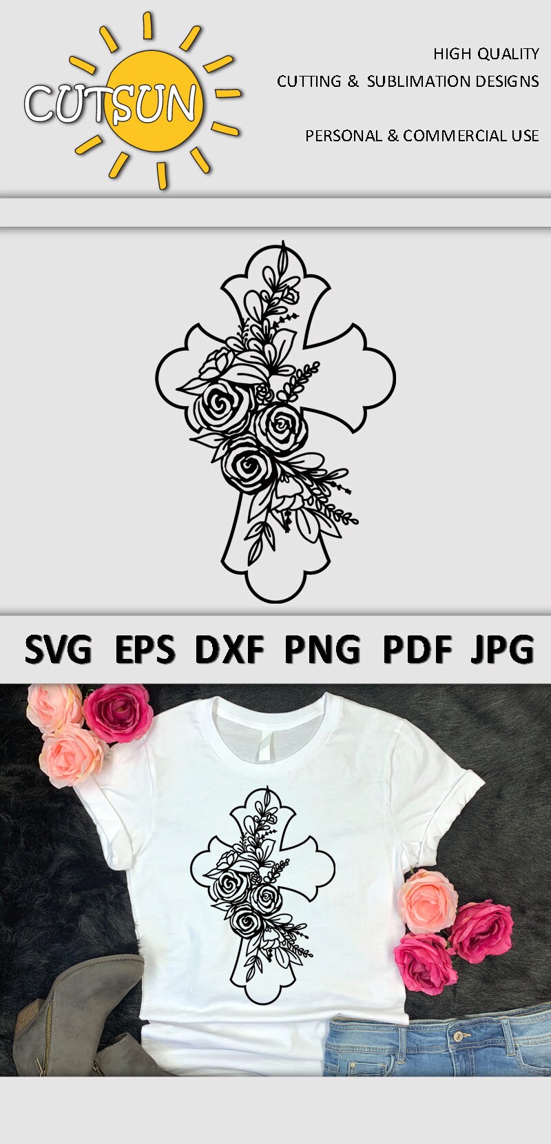 Cross SVG Floral Cross SVG Flower Cross SVG Cross With | Etsy