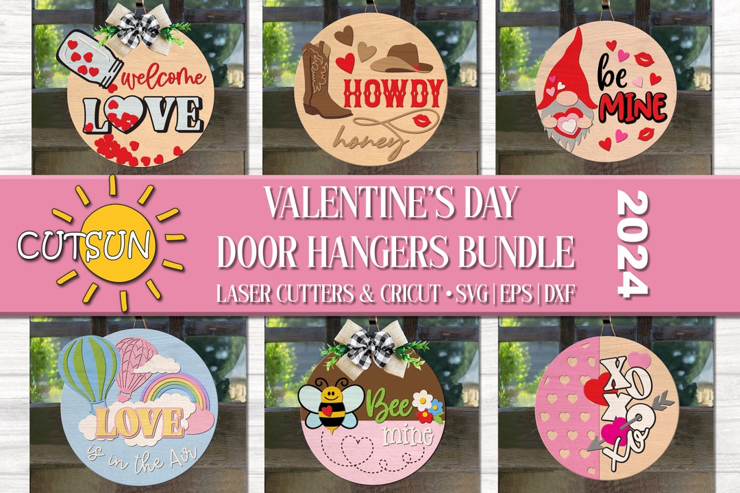 Valentine's Day Door Hangers SVG Bundle Valentine Welcome Sign SVG ...