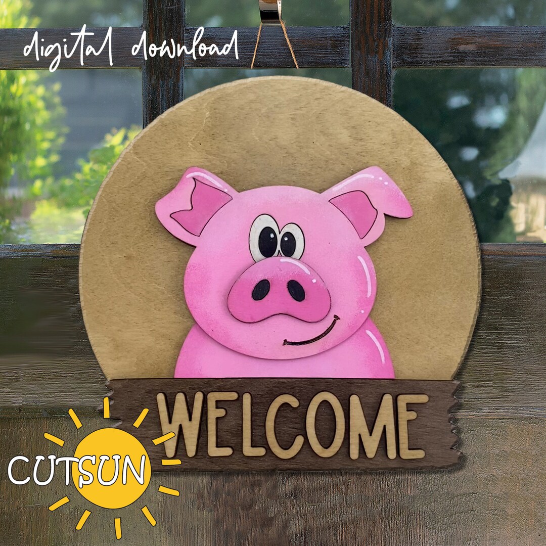 Pig Door Hanger SVG | Round Interchangeable Farmhouse Door Sign Base ...