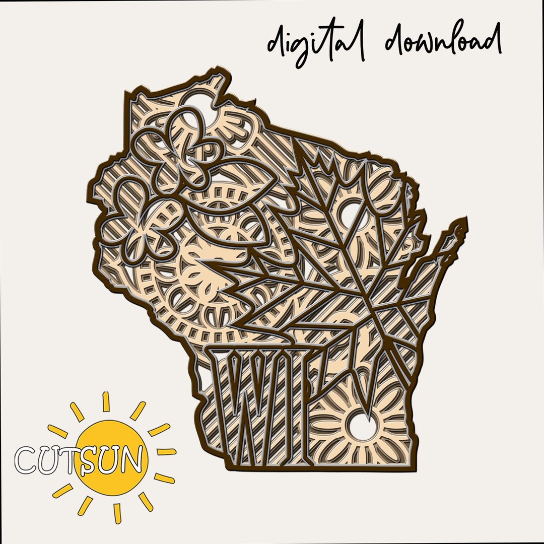 Layered 3D Mandala Wisconsin State SVG 5 Layers | 3D Layered DXF Laser ...
