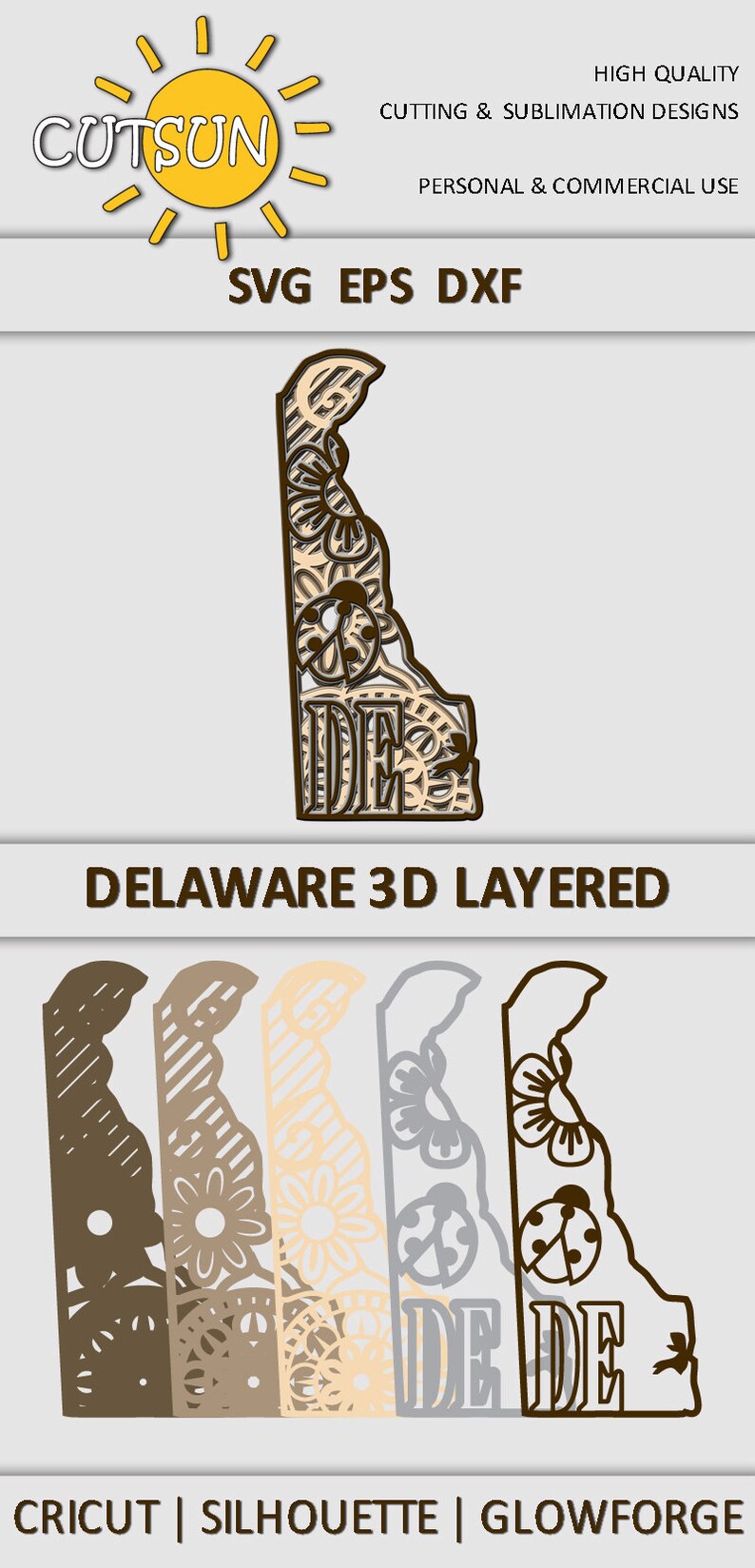 3D Layered Delaware State Mandala 5 Layers 3D Layered DXF | Etsy