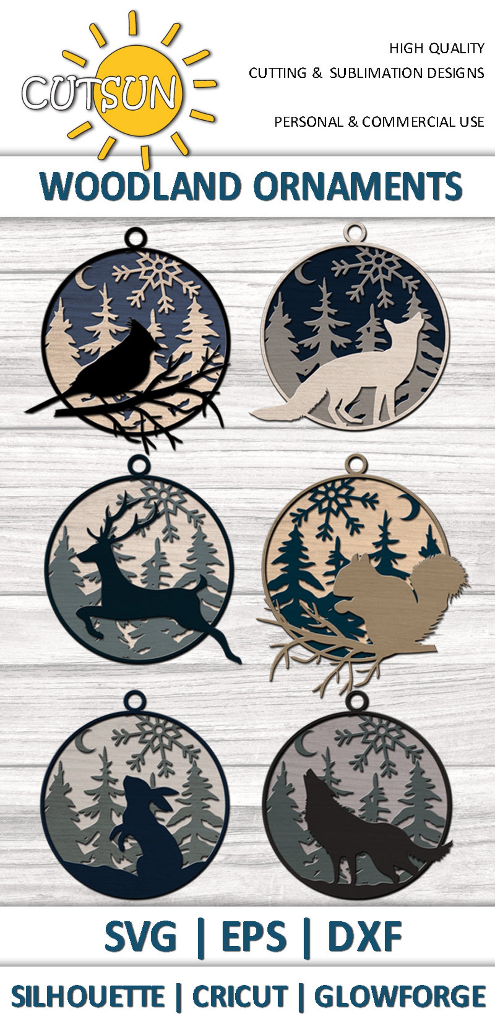 Woodland Animal Christmas Ornaments SVG Bundle | Forest Animals Laser ...