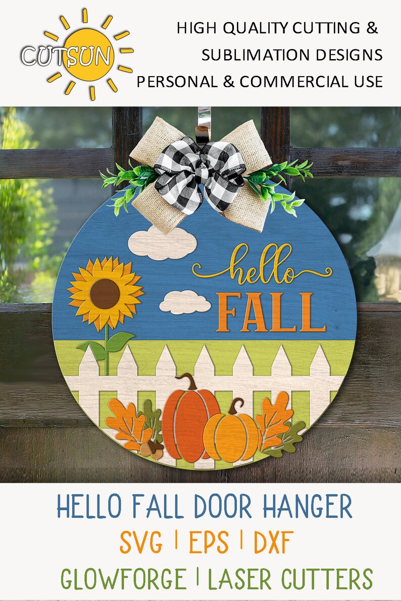 Hello Fall Door Hanger SVG Hello Fall Round Door Sign SVG - Etsy
