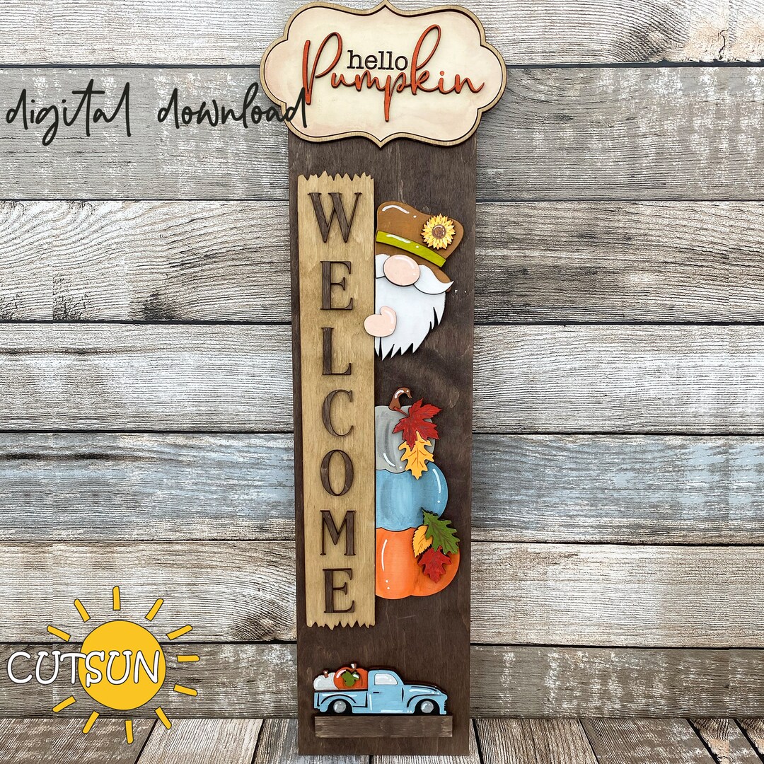 Fall Porch Sign SVG | Interchangeable Porch Leaner | Pumpkin Gnome SVG ...