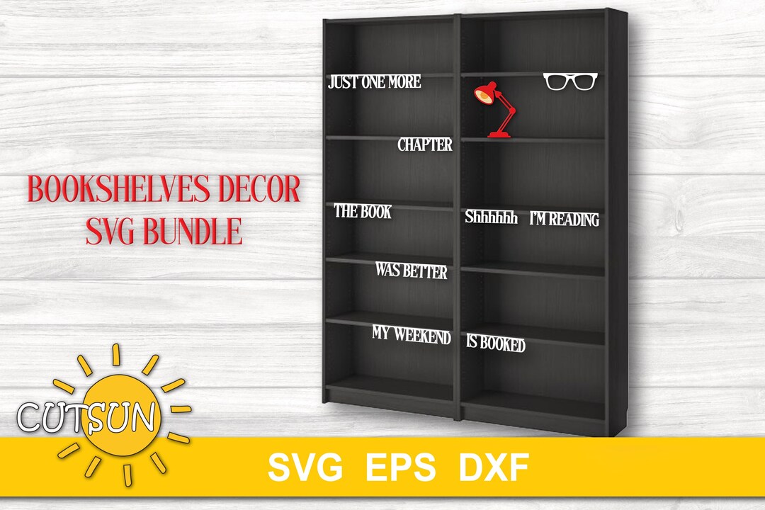 Bookshelves Decoration SVG Bundle | Book Lover Decor SVG Bundle Laser ...