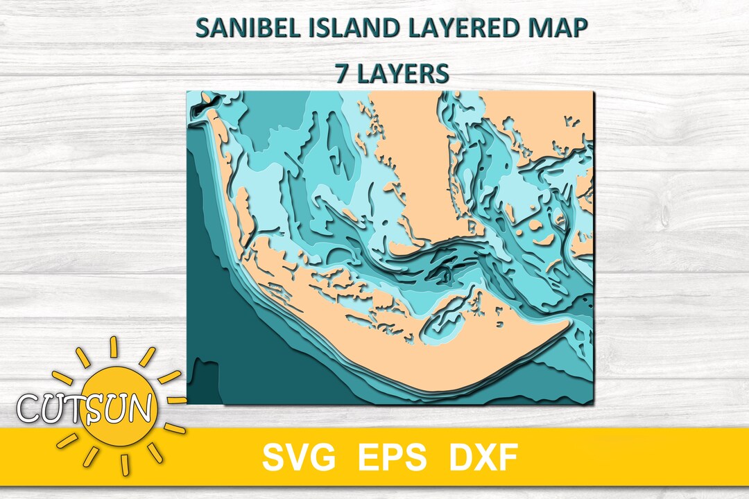Layered Map Sanibel Island SVG EPS DXF - 7 Layers | Cricut | Silhouette ...
