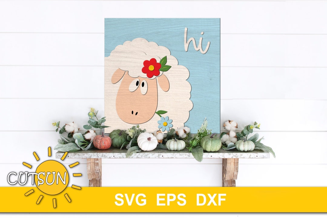 Sheep Hi Square Sign SVG Spring Rectangle Sign SVG Glowforge SVG Laser ...