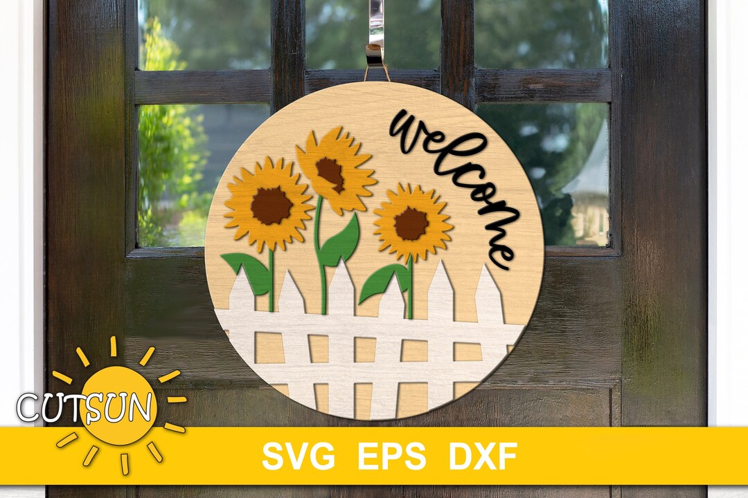 Sunflower Welcome Sign SVG Sunflower Door Hanger Svg Summer Sunflower ...