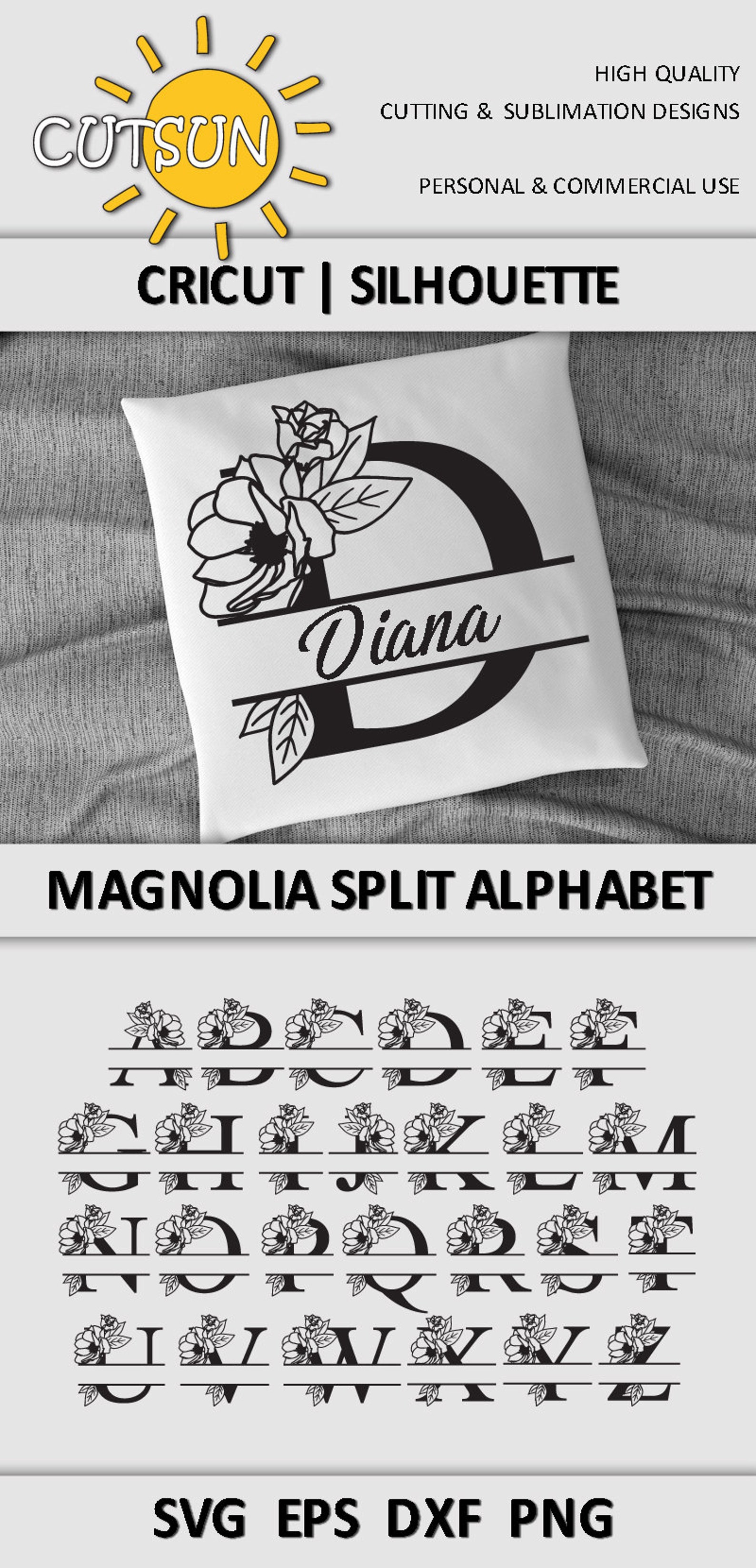 Floral Split Letters Magnolia A-Z SVG Floral Split Alphabet - Etsy