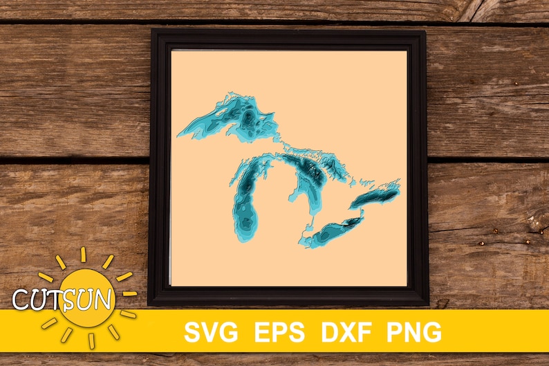 Layered Great Lakes Map SVG - 10 Layers | Lake Art Laser Cut File ...