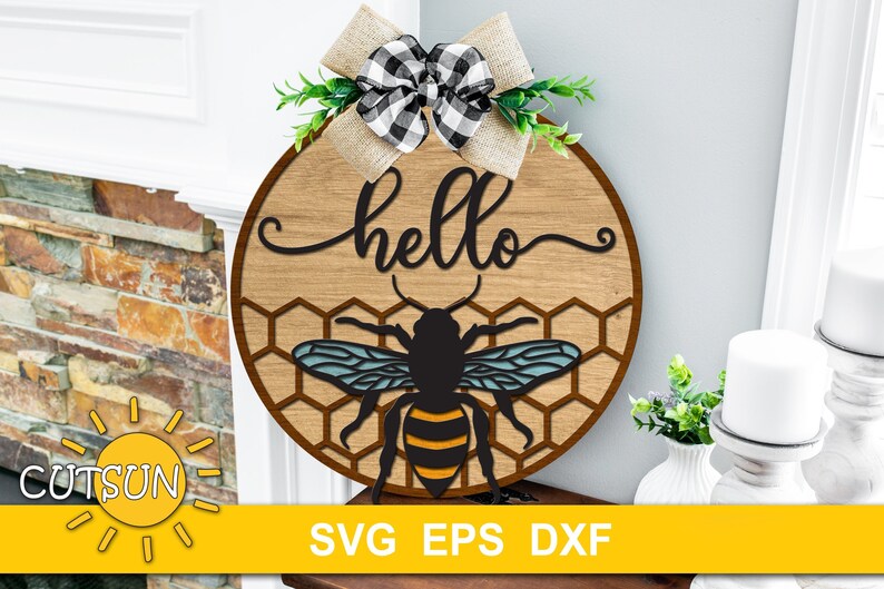Bee Welcome Sign Bee Round Sign Glowforge SVG Bee Hello - Etsy