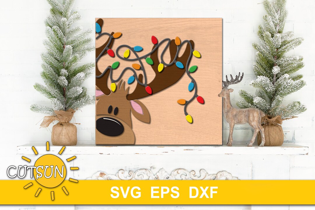 Reindeer Door Hanger SVG Christmas Decor SVG Reindeer Folding Card SVG ...