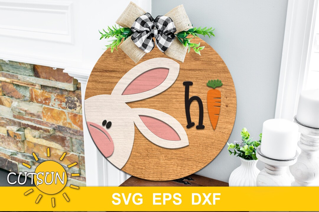 Easter Bunny Door Hanger SVG Bunny Hi Door Hanger SVG Easter Door ...