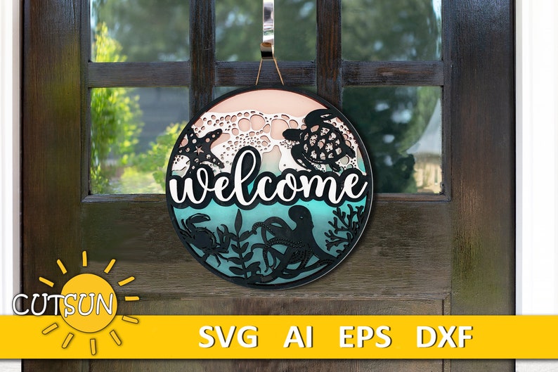 Sea Life Beach Door Hanger SVG | Beach Welcome Sign | Coastal Door ...