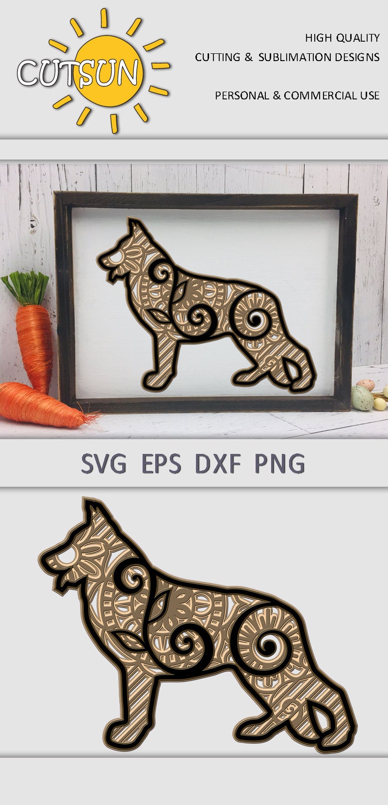 3D Layered Dog German Shepherd SVG 5 Layers Cut File - Etsy