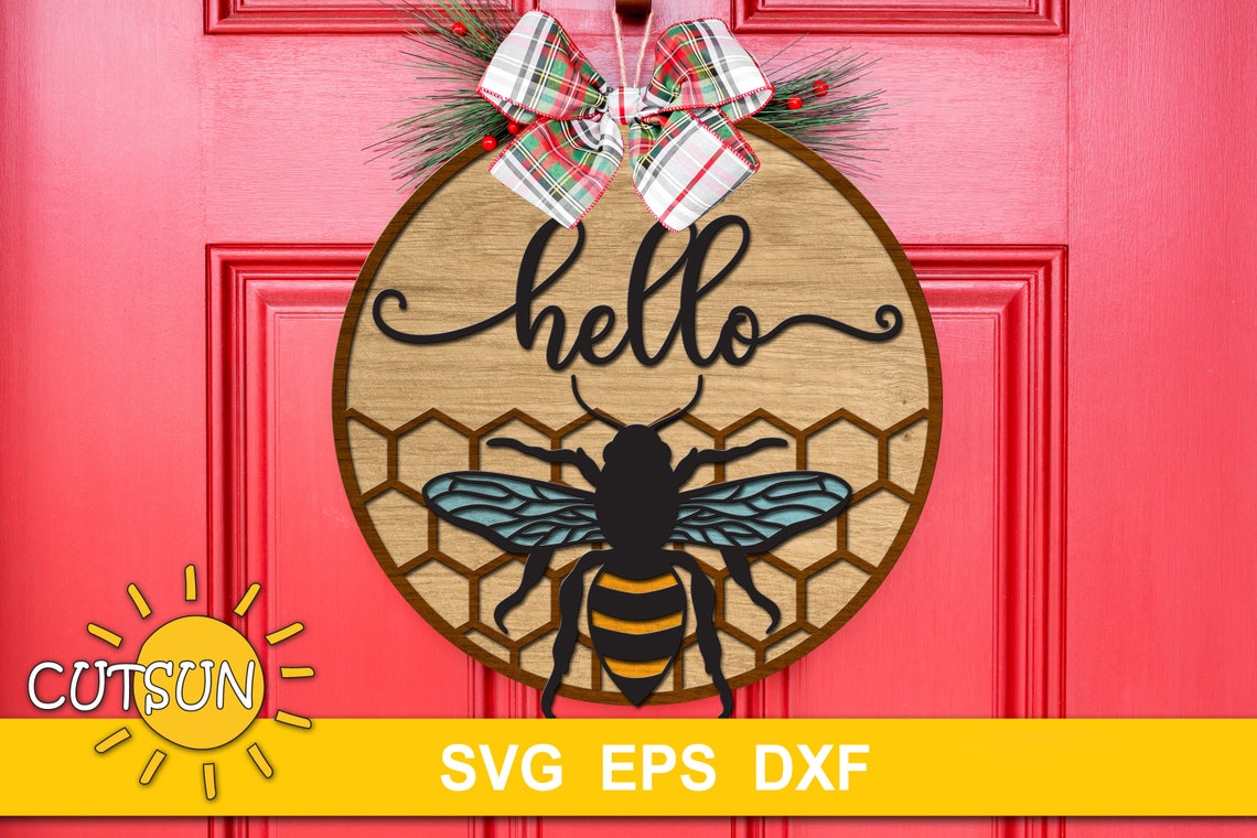 Bee Welcome Sign Bee Round Sign Glowforge SVG Bee Hello - Etsy
