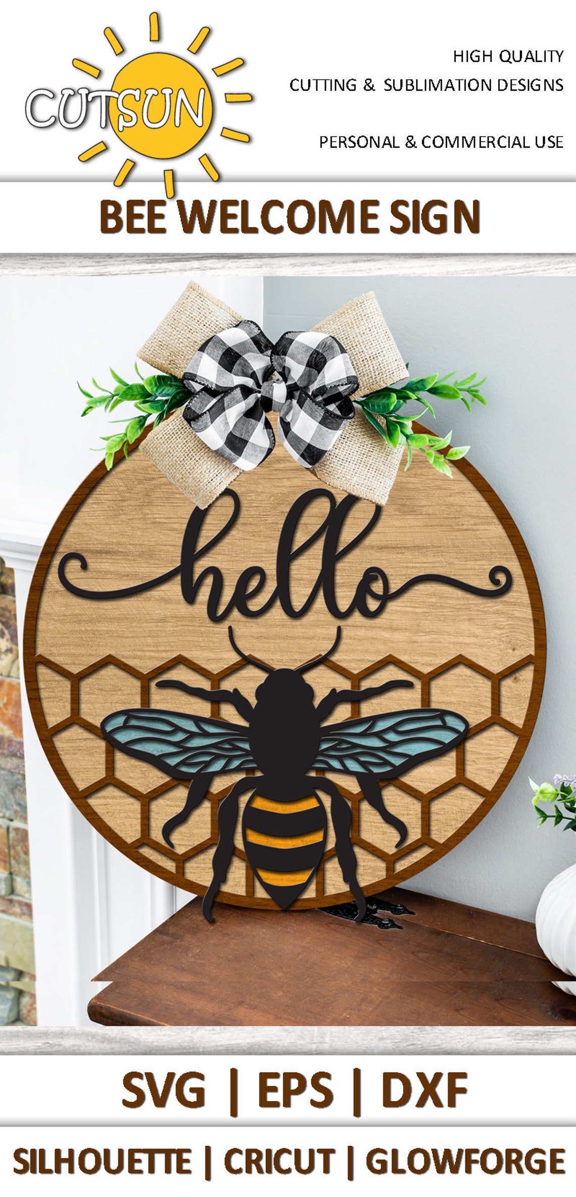Bee Welcome Sign Bee Round Sign Glowforge SVG Bee Hello - Etsy