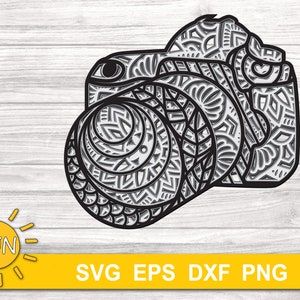 3D Layered Photo Camera Mandala SVG - 5 Layers | DXF | EPS | Glowforge ...