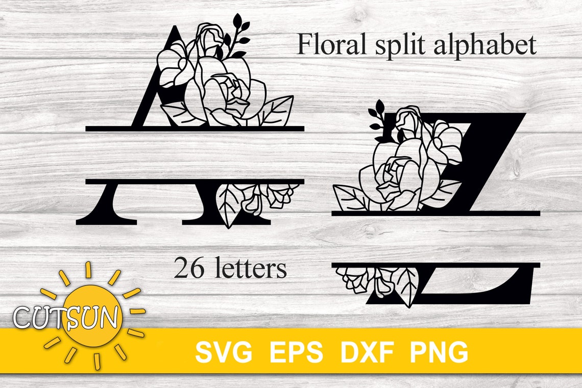 Floral Split Letters A-Z SVG Floral Split Alphabet SVG | Etsy