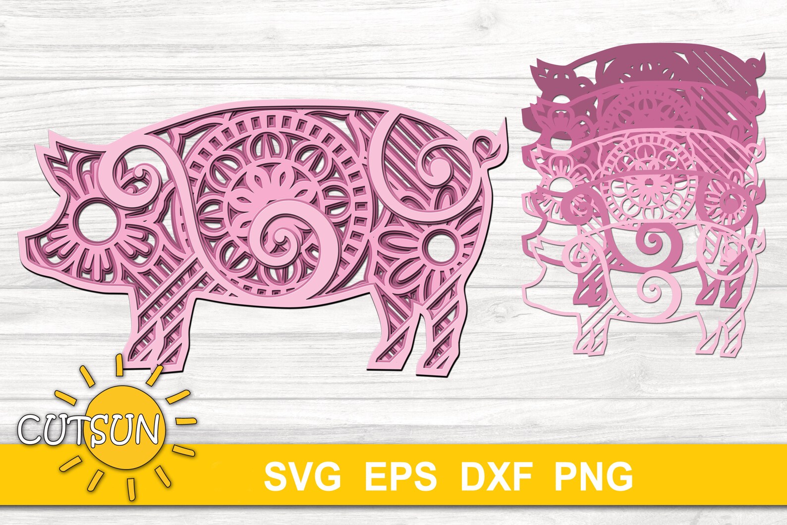 3D Layered Pig Mandala SVG File 3D Layered DXF Laser Cut | Etsy