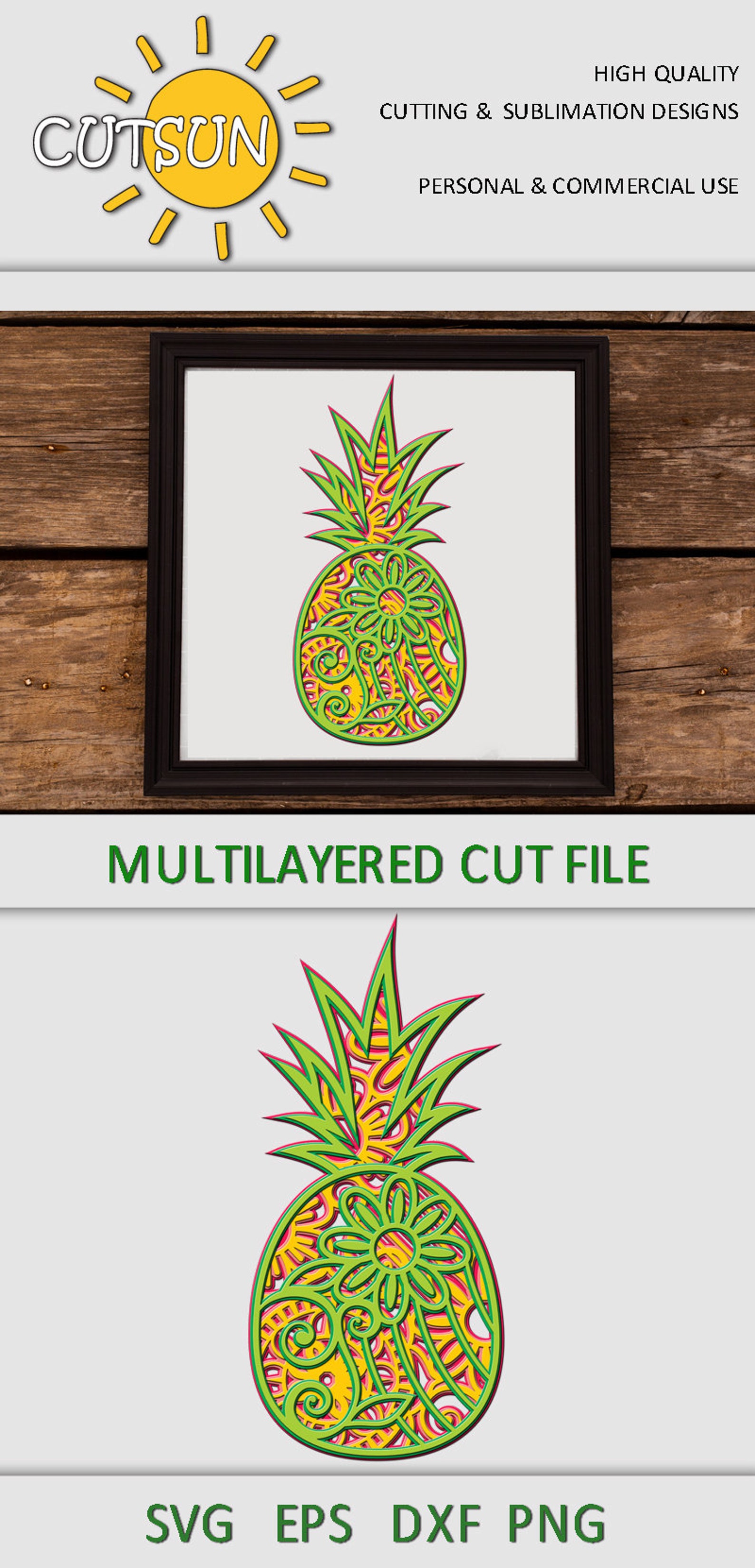 3D Pineapple Layered Mandala SVG File 3D Layered DXF Laser - Etsy