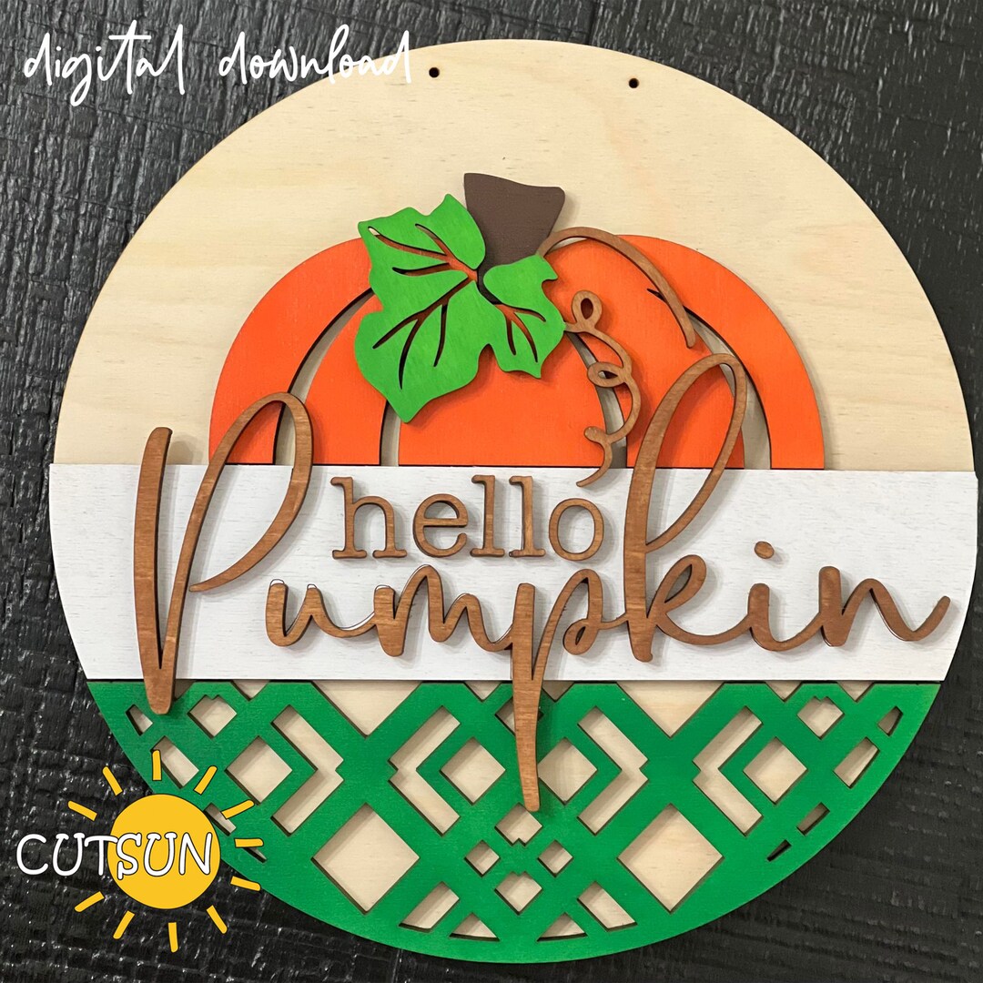 Fall Door Hanger SVG | Hello Pumpkin Door Sign Laser Cut File | Autumn ...
